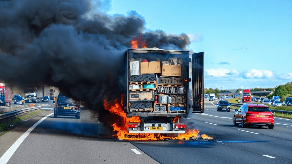 M5 lorry fire halts traffic: battery-laden truck sparks hours of ...