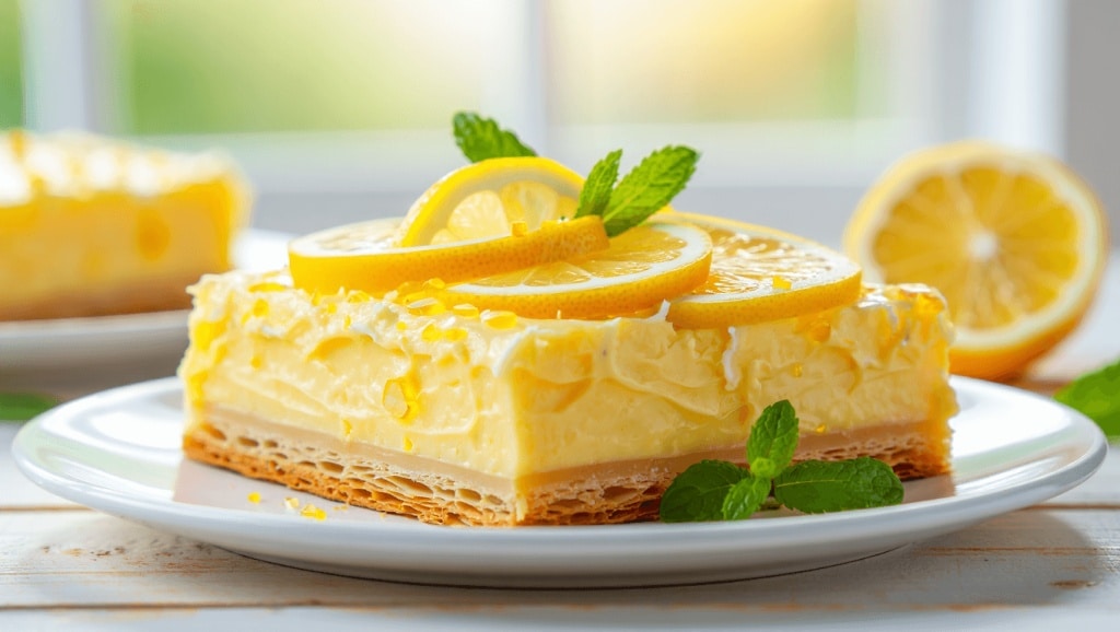 Vegan lemon custard slice: zesty no-bake treat ready in minutes - Knead ...